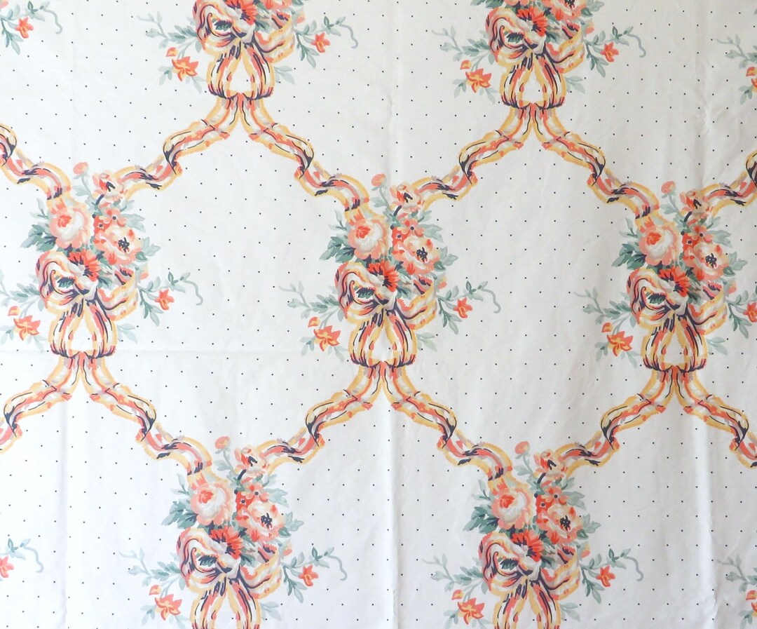 Vintage Remnant of Laura Ashley Glazed Cotton Fabric, 1985, 56 X 96/ ...