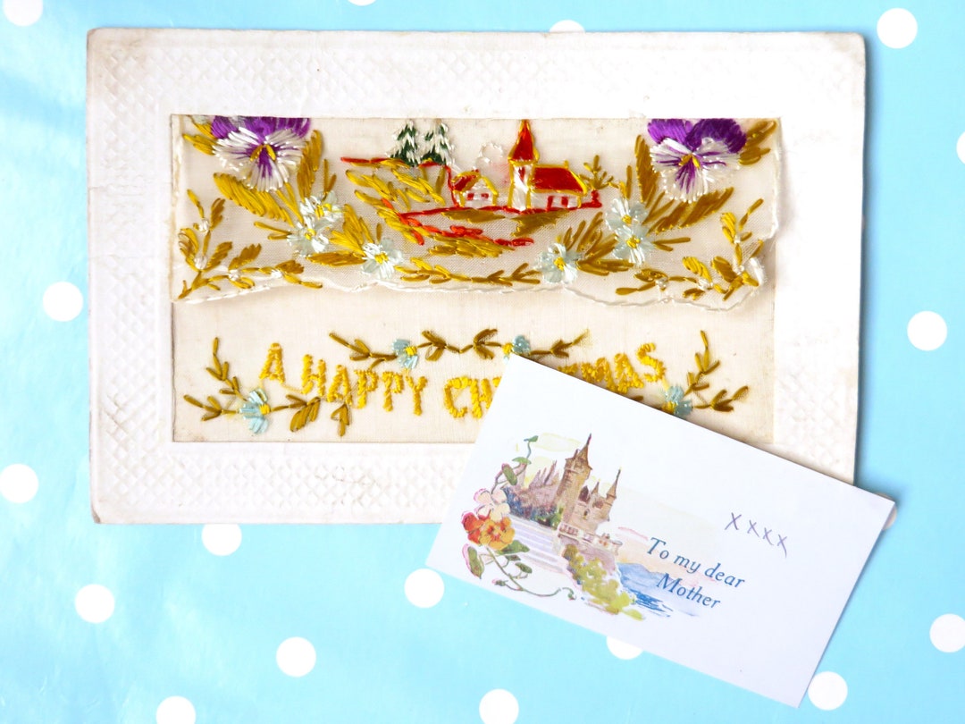 WW1 Embroidered Silk Envelope Christmas Postcard With Note Card, to My ...