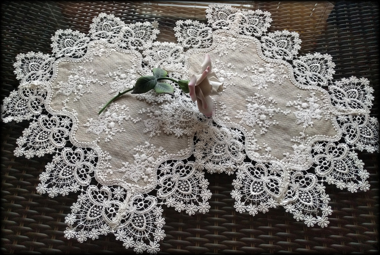 18" X 14" Lace Doilies Set of Two End Table Doily Neutral Burlap ...