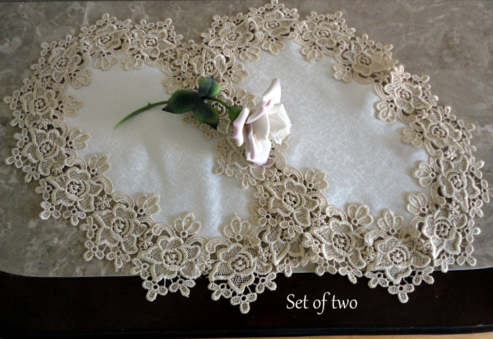 18.5 X 12 SET OF TWO Soft Gold Rose Lace Doilies - Etsy