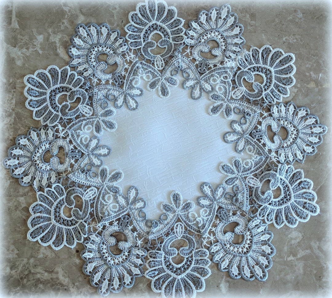 Gray Lace Doilies, Set of Two 16" Round Table Toppers - Etsy