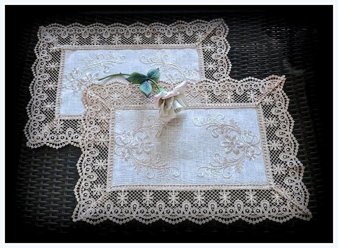 Doilies Lace Embroidered Placemats End Table Natural Beige Neutral Set ...
