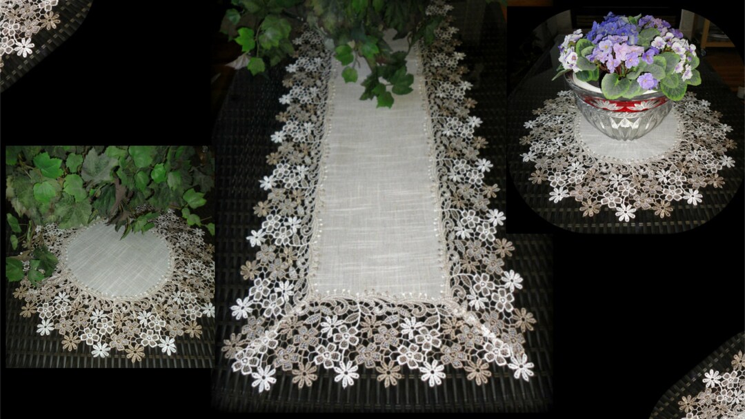 Floral Lace Table Runner and Doilies Set, Neutral Decor - Etsy