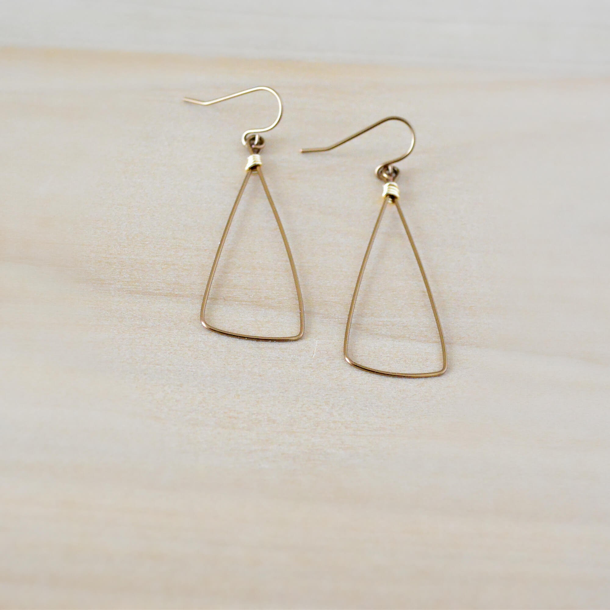 Dainty Triangle Dangle Earrings Copper and Gold Wire Earrings - Etsy ...