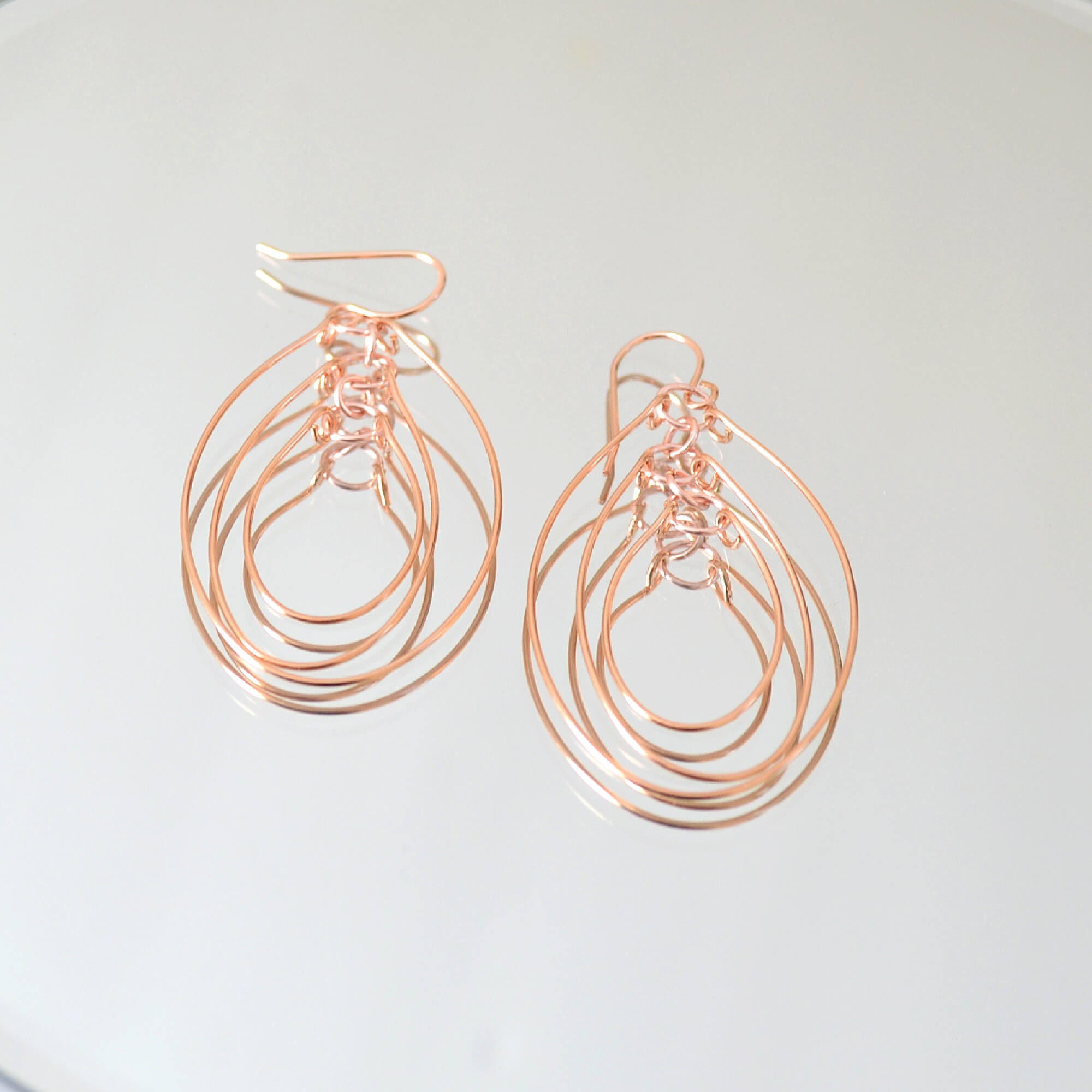 Rose Gold Oval Statement Earrings, Layered Orbit Earrrings, Gift for ...