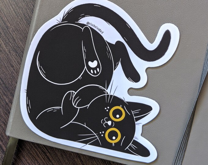 Silly Black Cat Sticker Vinyl Weather-proof Sticker - Etsy