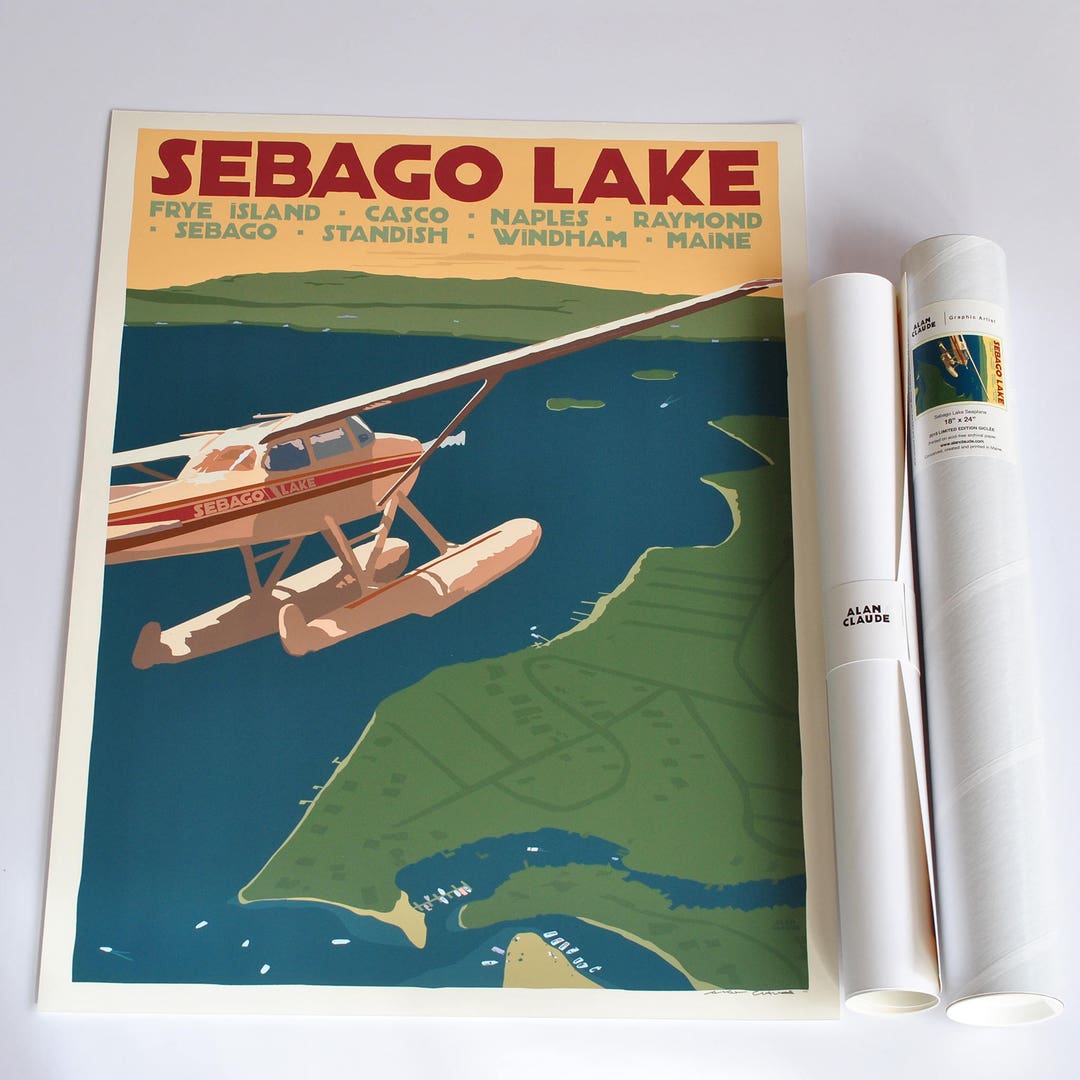 Sebago Lake Seaplane Art Print 18" X 24" Travel Poster by Alan Claude ...
