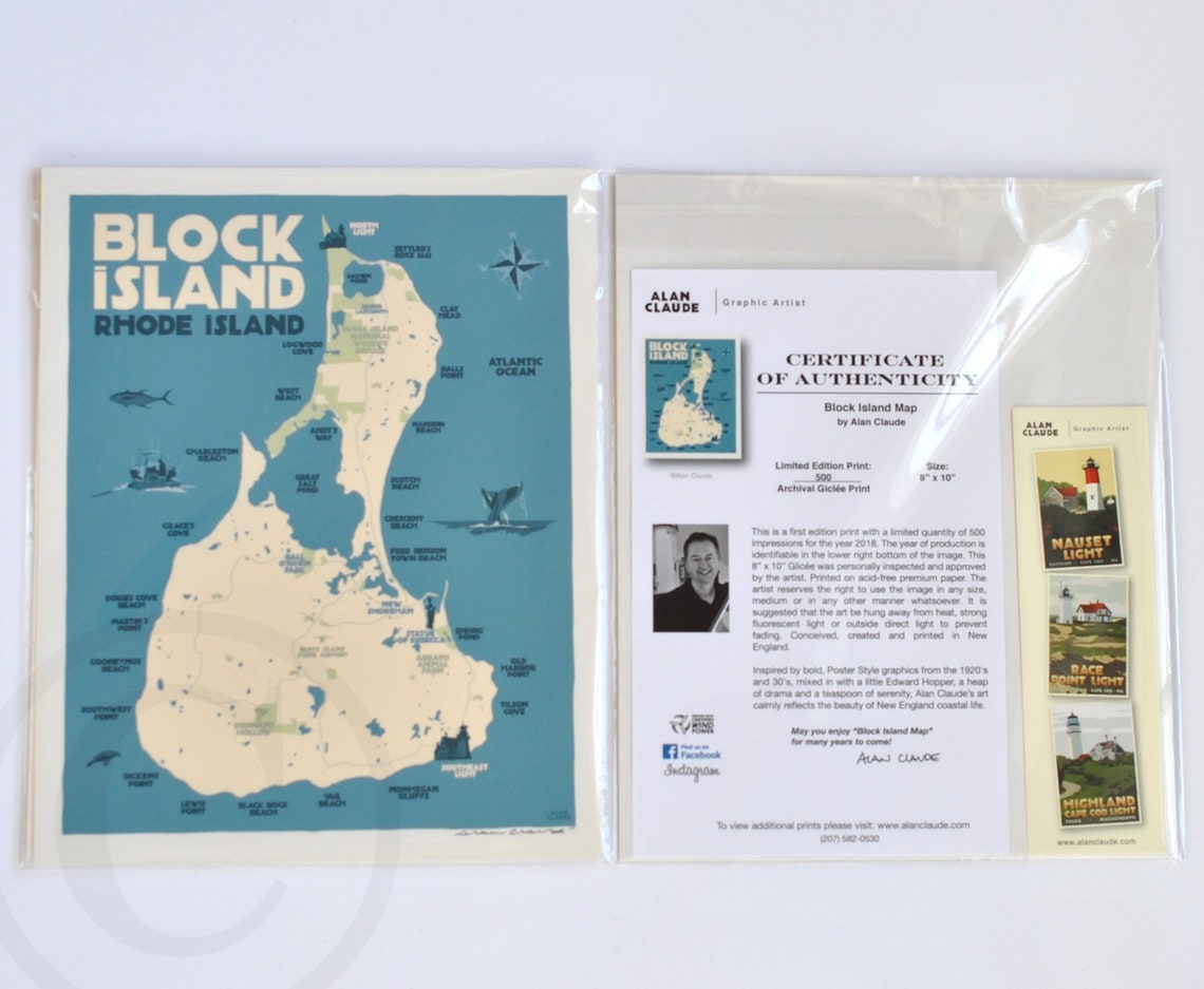 Block Island Map Art Print 8 X 10 Travel Poster by - Etsy