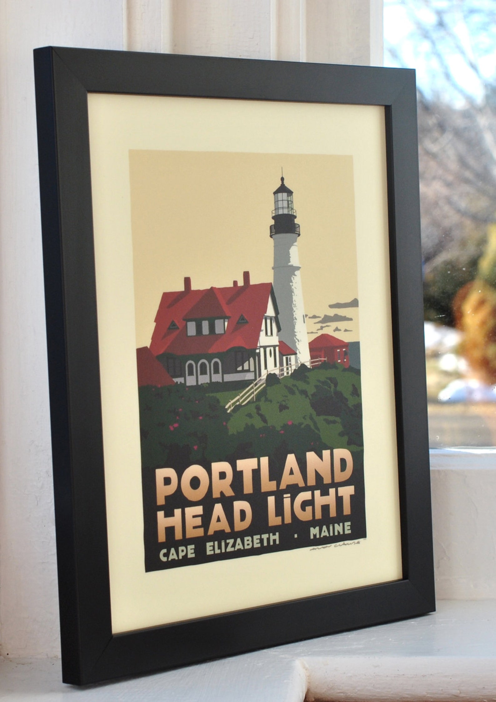 Portland Head Light Art Print 8" X 10" Framed Travel Poster by Alan ...