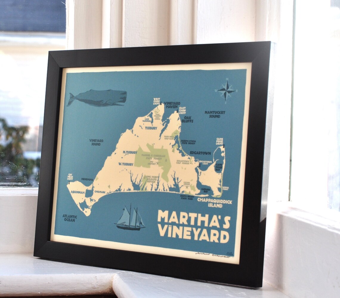Martha's Vineyard Map Art Print 8" X 10" Framed Travel Poster by Alan ...