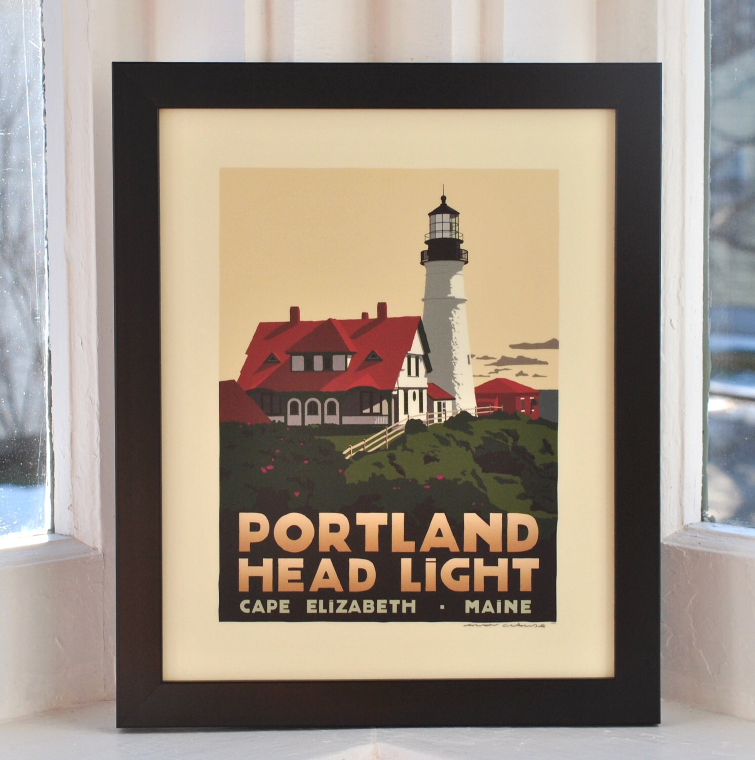 Portland Head Light Art Print 8" X 10" Framed Travel Poster by Alan ...