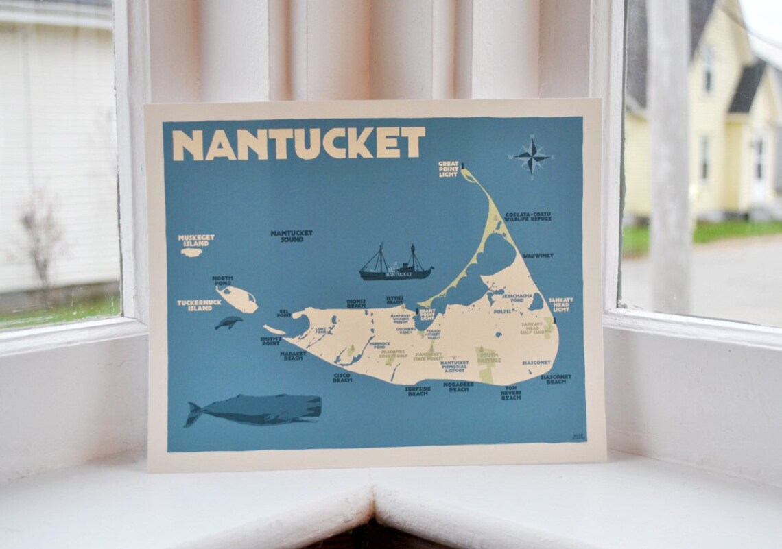Nantucket Map Art Print 8 x 10 Travel Poster By | Etsy