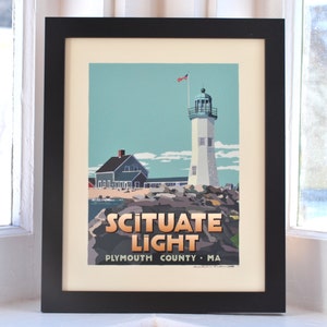 Scituate Light Art Print 8" X 10" Framed Travel Poster by Alan Claude ...