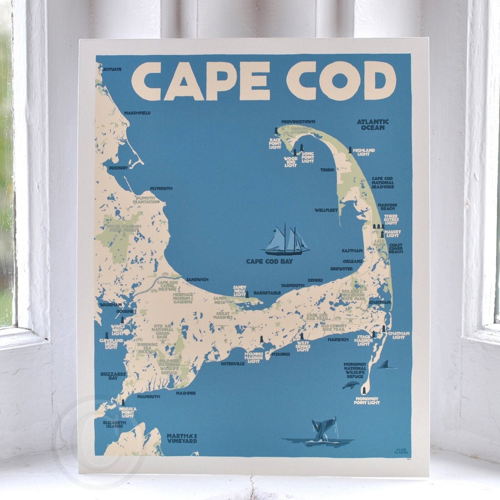 Cape Cod Map Art Print 8" X 10" Travel Poster by Alan Claude ...