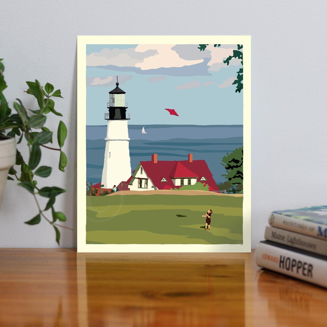 Fly Kite Fly at Portland Head Light Art Print 8" X 10" Travel Poster by ...