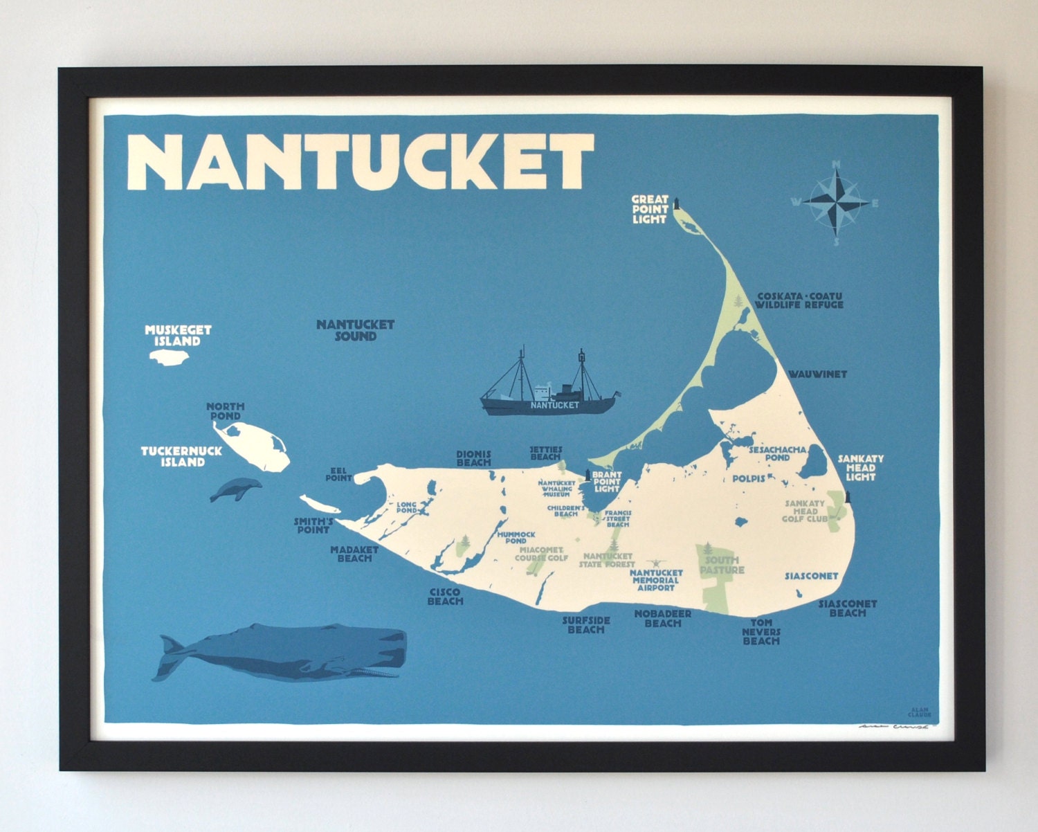 Nantucket Map Art Print 18 x 24 Cartel de viaje - Etsy España