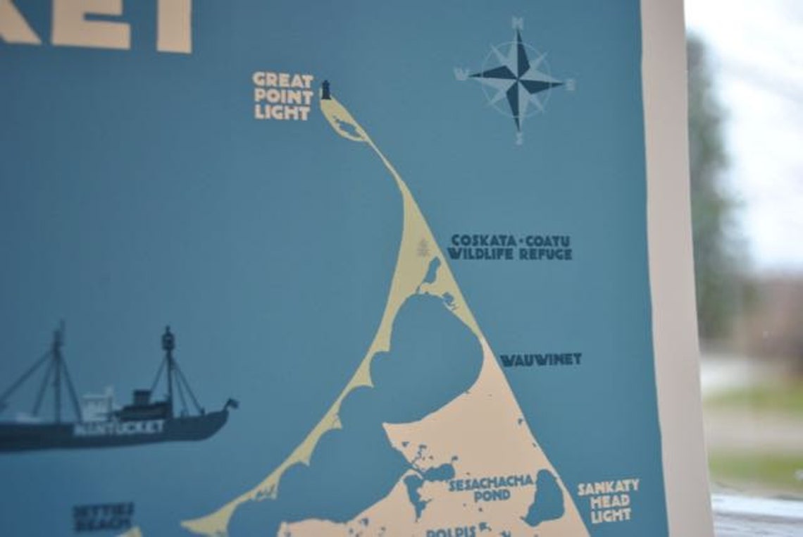 Nantucket Map Art Print 8 x 10 Travel Poster By | Etsy