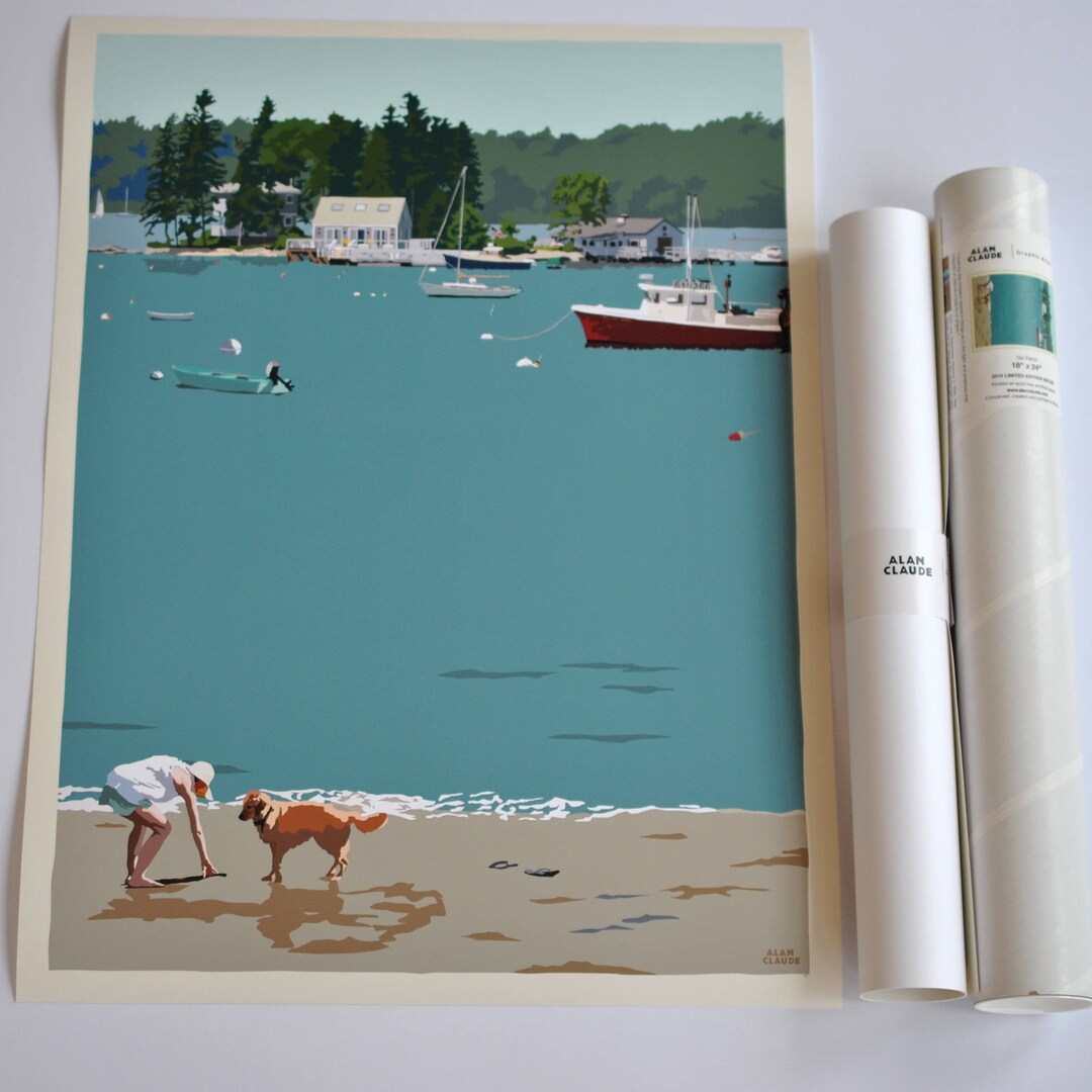 Go Fetch Art Print 18" X 24" Wall Poster by Alan Claude - Maine - Etsy