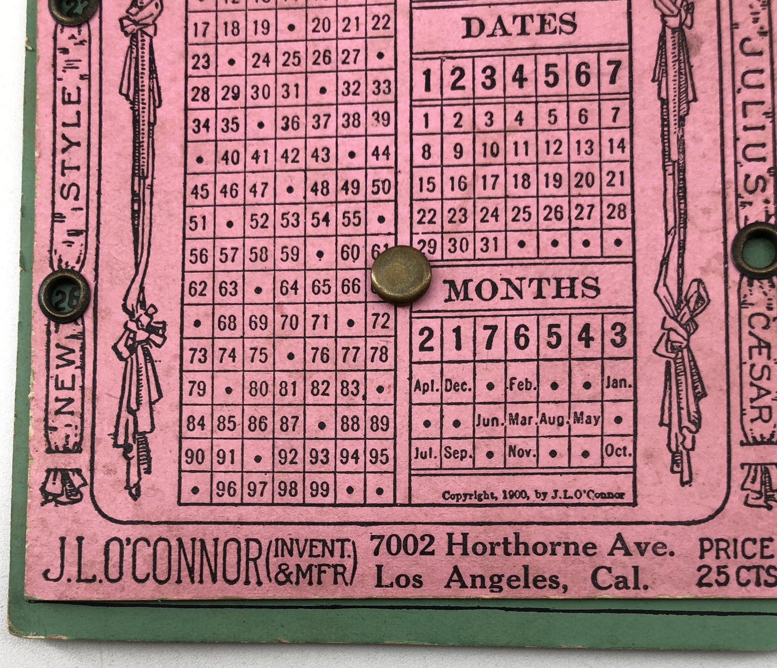 Antique 1900 J. L. O'connor Peerless Perpetual Calendar New Style ...