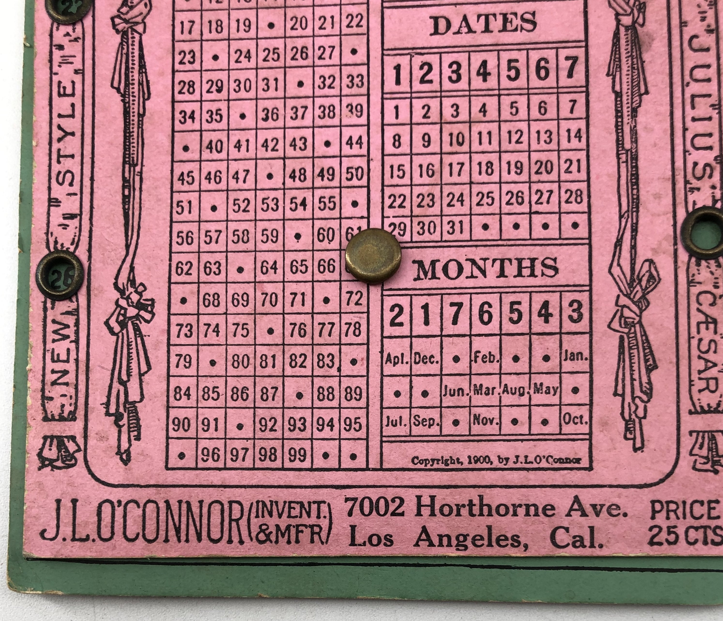 Antique 1900 J. L. O'connor Peerless Perpetual Calendar New Style ...