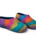 Boho Slippers, Rainbow Wool Shoes, Womens Felt Slippers, Multi Color on ...