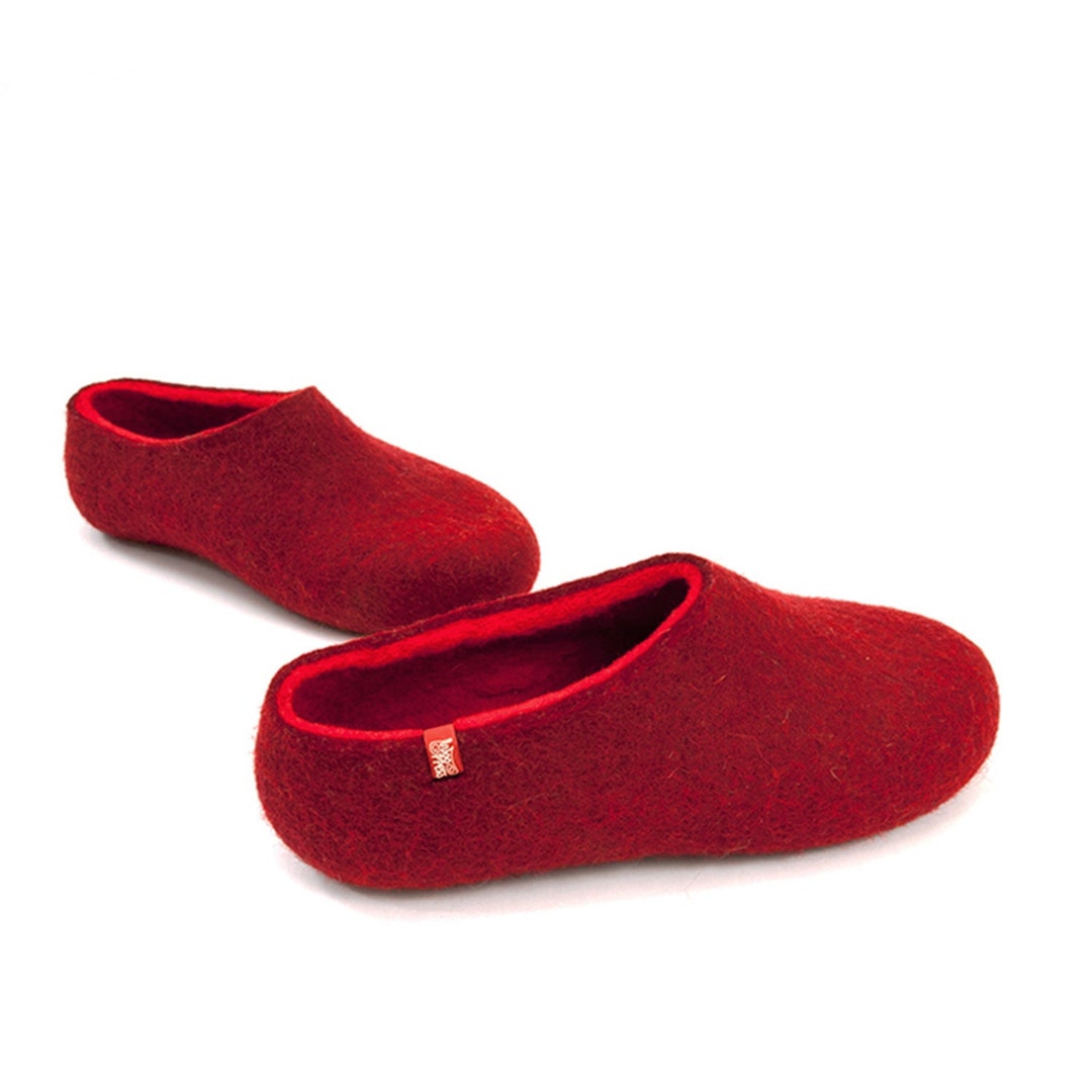 Red Wool Slippers, Felt Slippers With or Without Decoration, Heart or ...