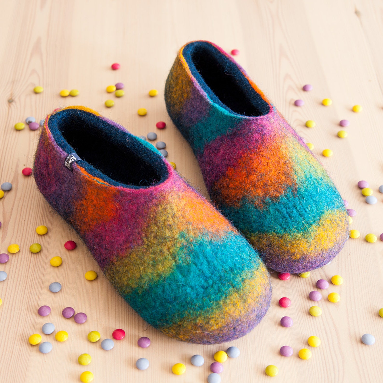 Boho Slippers Rainbow Wool Shoes Womens Felt Slippers Multi - Etsy UK