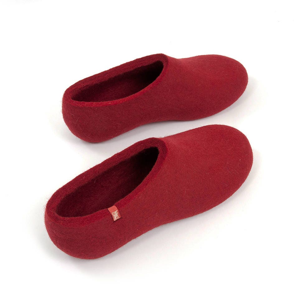 Men's Felt Wool Slippers Black Slippers or Dark Red | Etsy