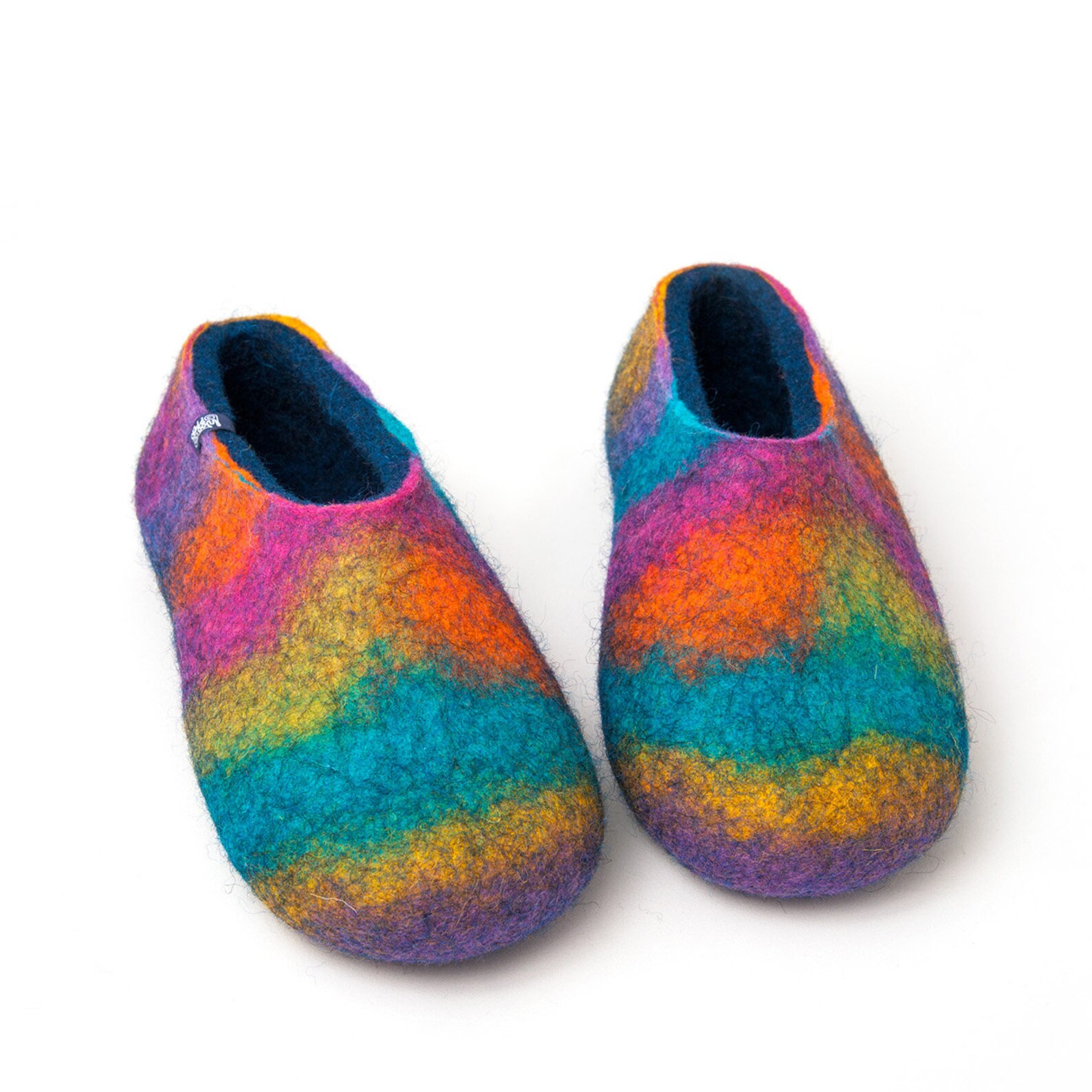 Boho Slippers, Rainbow Wool Shoes, Womens Felt Slippers, Multi Color ...