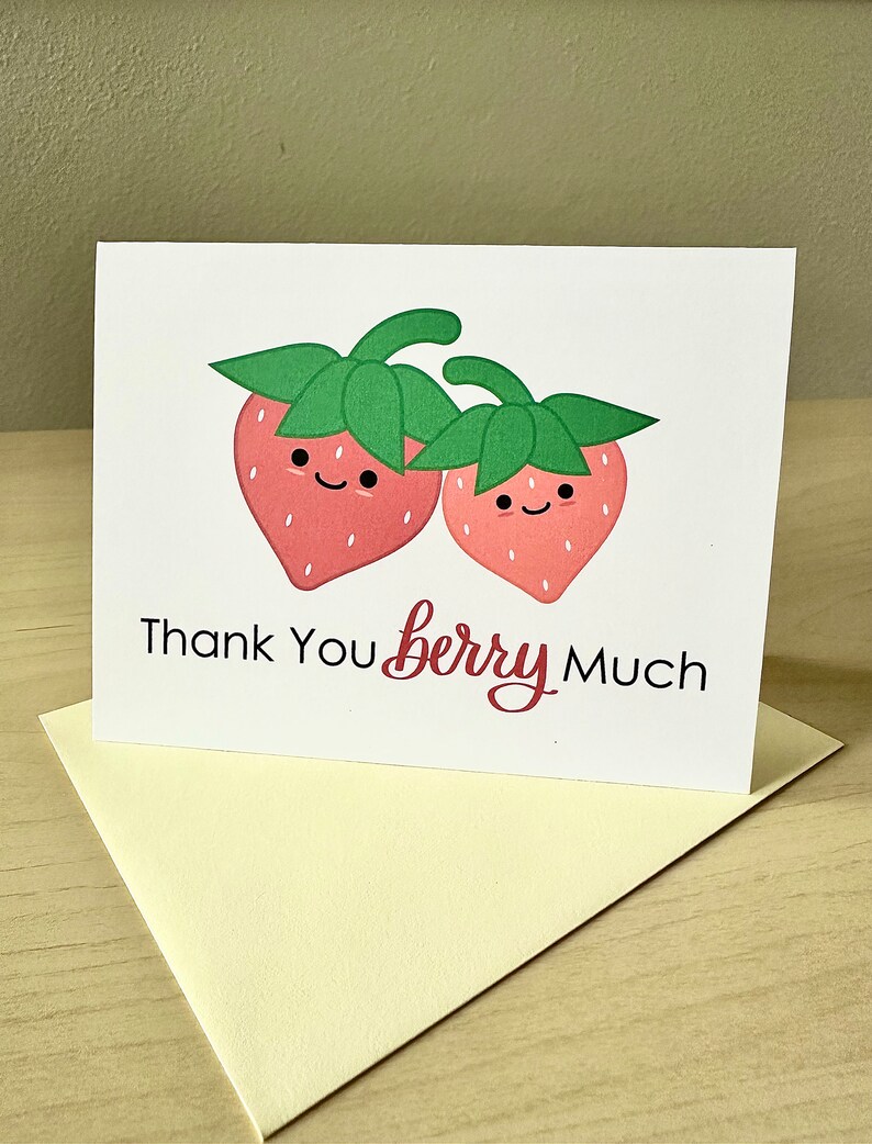 Thank You Berry Much Strawberry Greeting Card Berries Pun Card Cute ...