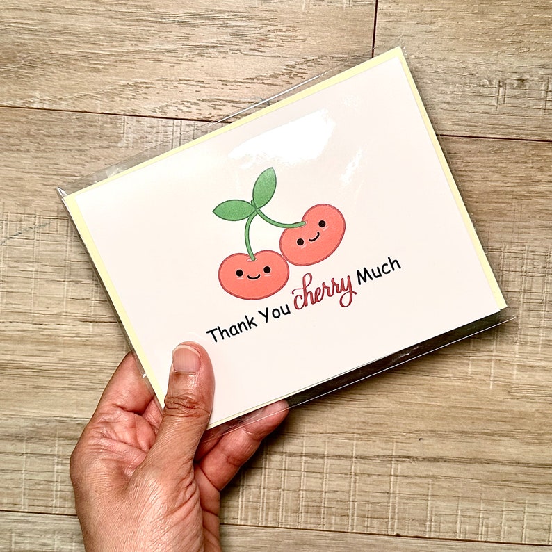 Thank You Cherry Much Greeting Card | Cute Summer Fruit Pun Note Card ...