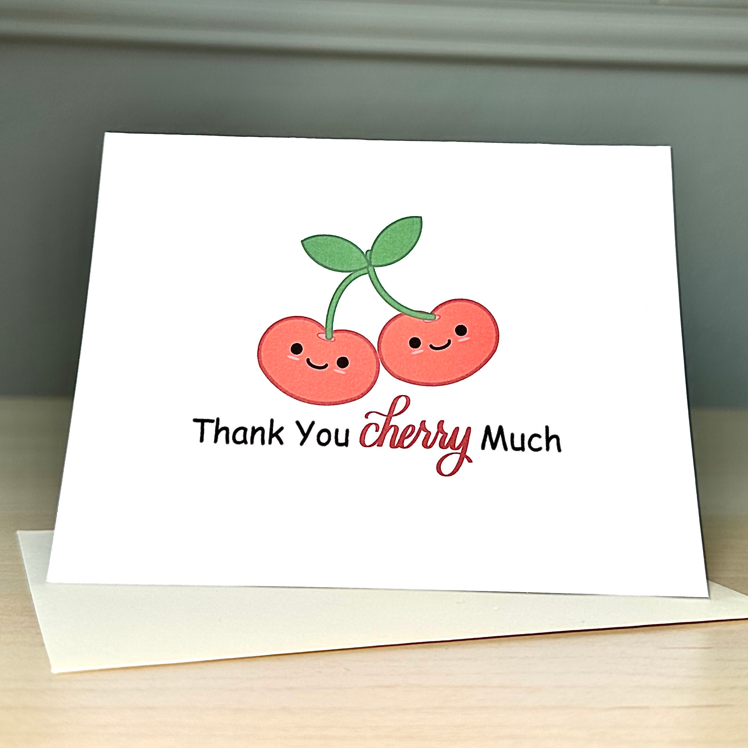 Thank You Cherry Much Greeting Card Cute Summer Fruit Pun Note Card ...