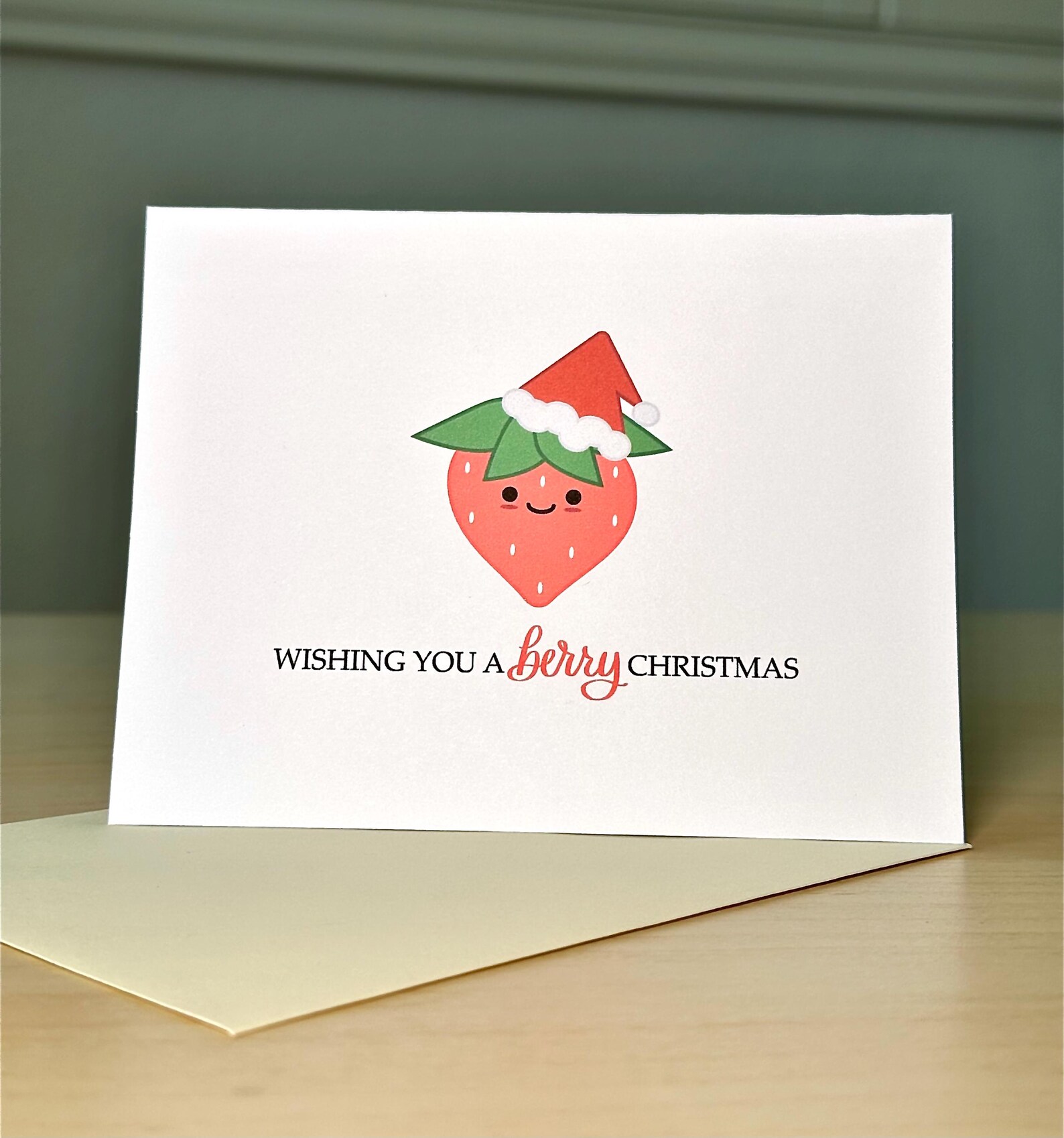 Berry Christmas Strawberry Pun Greeting Card | Cute Xmas Holiday Fruit ...