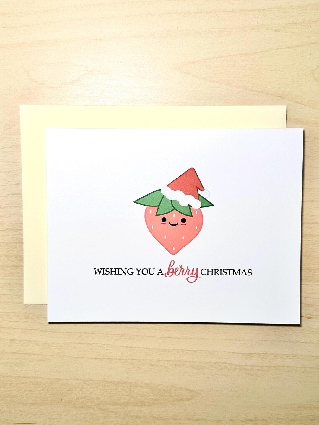 Berry Christmas Strawberry Pun Greeting Card | Cute Xmas Holiday Fruit ...