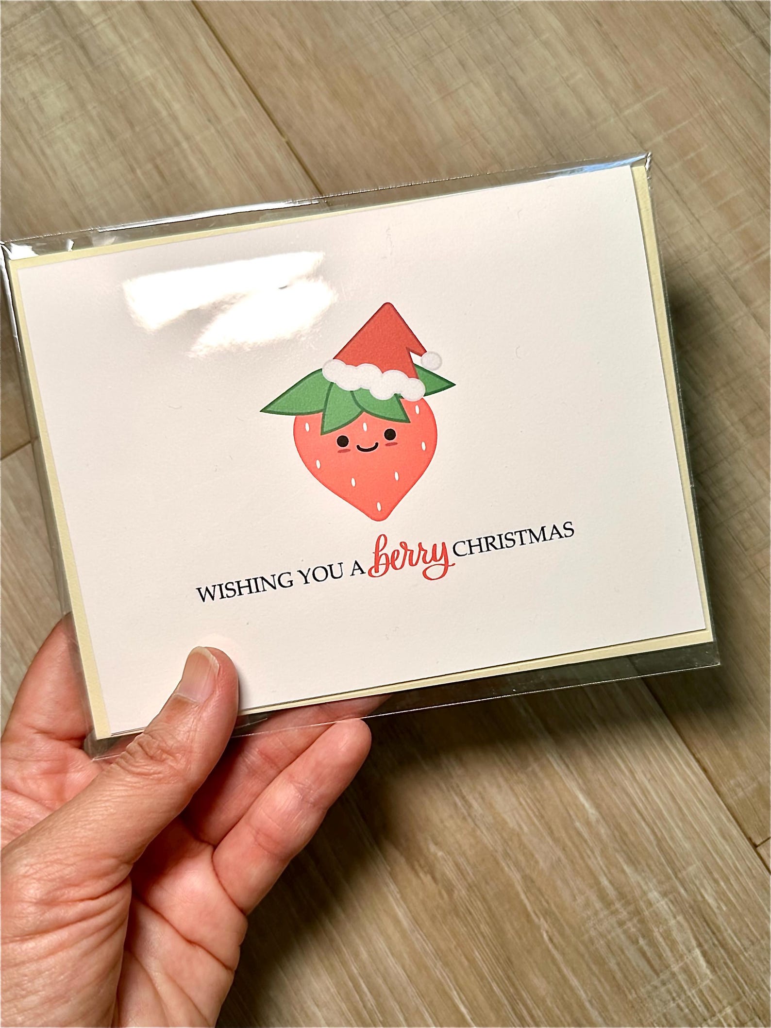 Berry Christmas Strawberry Pun Greeting Card | Cute Xmas Holiday Fruit ...