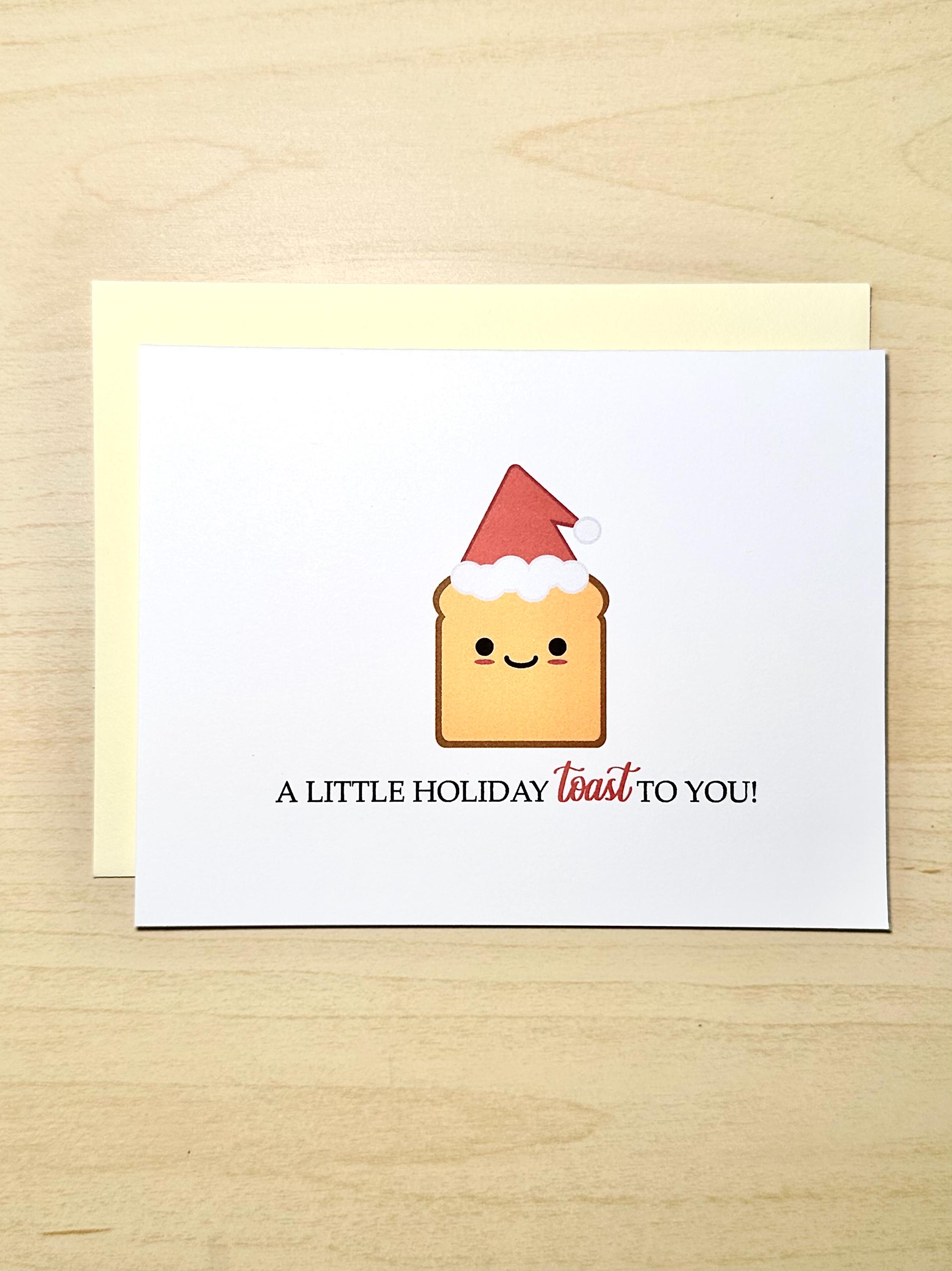 Cute Food Pun Christmas Card - A Little Holiday Toast to You | Festive ...