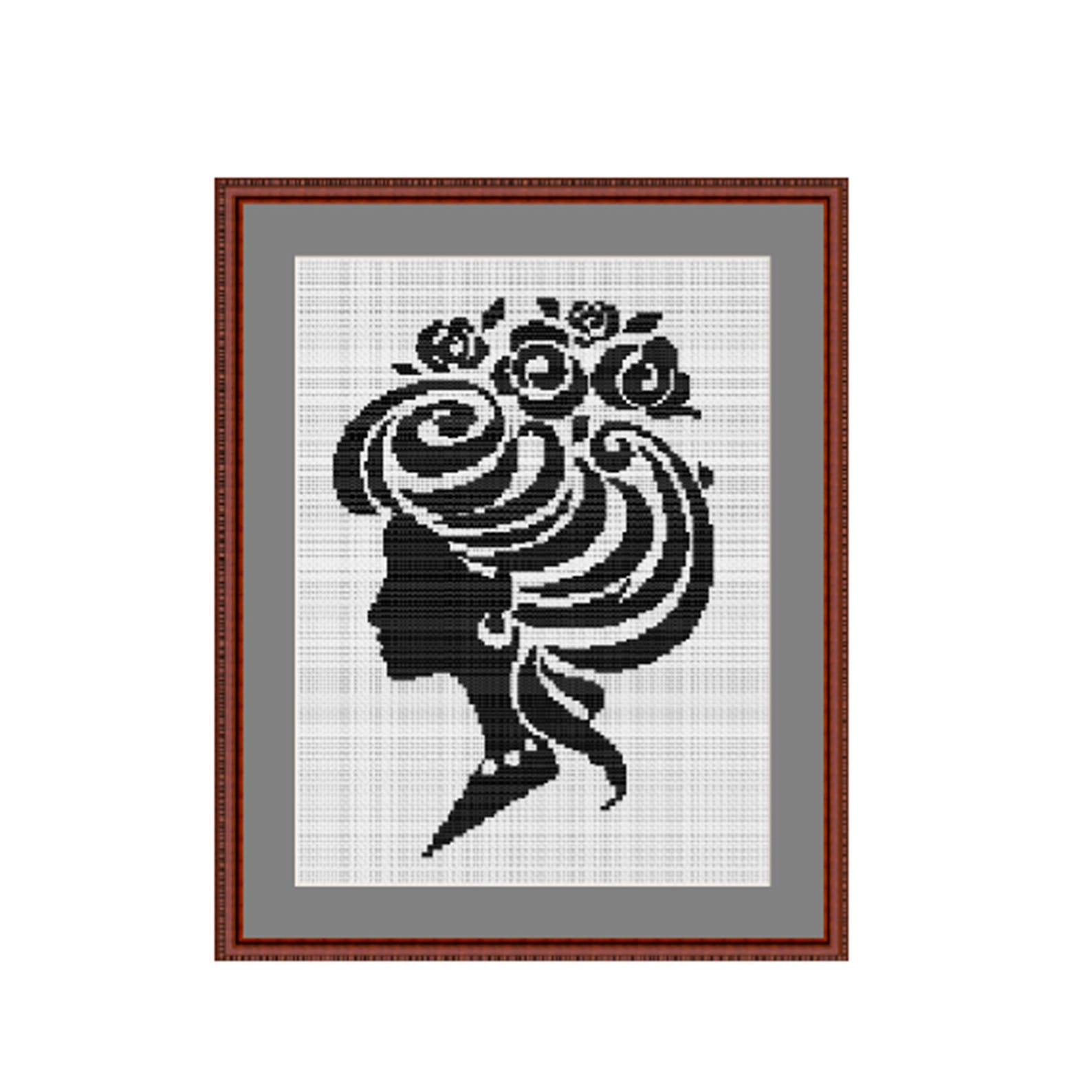 Lady With Flowers Cross Stitch Pattern, Beginner DIY (PDF Download) - Etsy