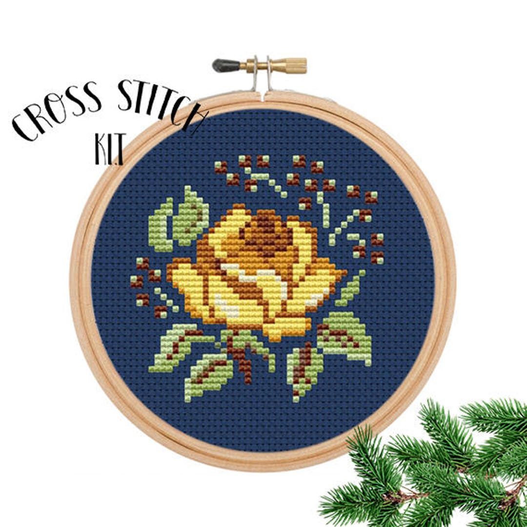 Rustic Rose Kit. Cross Stitch Kit. Beginner Cross Stitch. Flowers Cross ...
