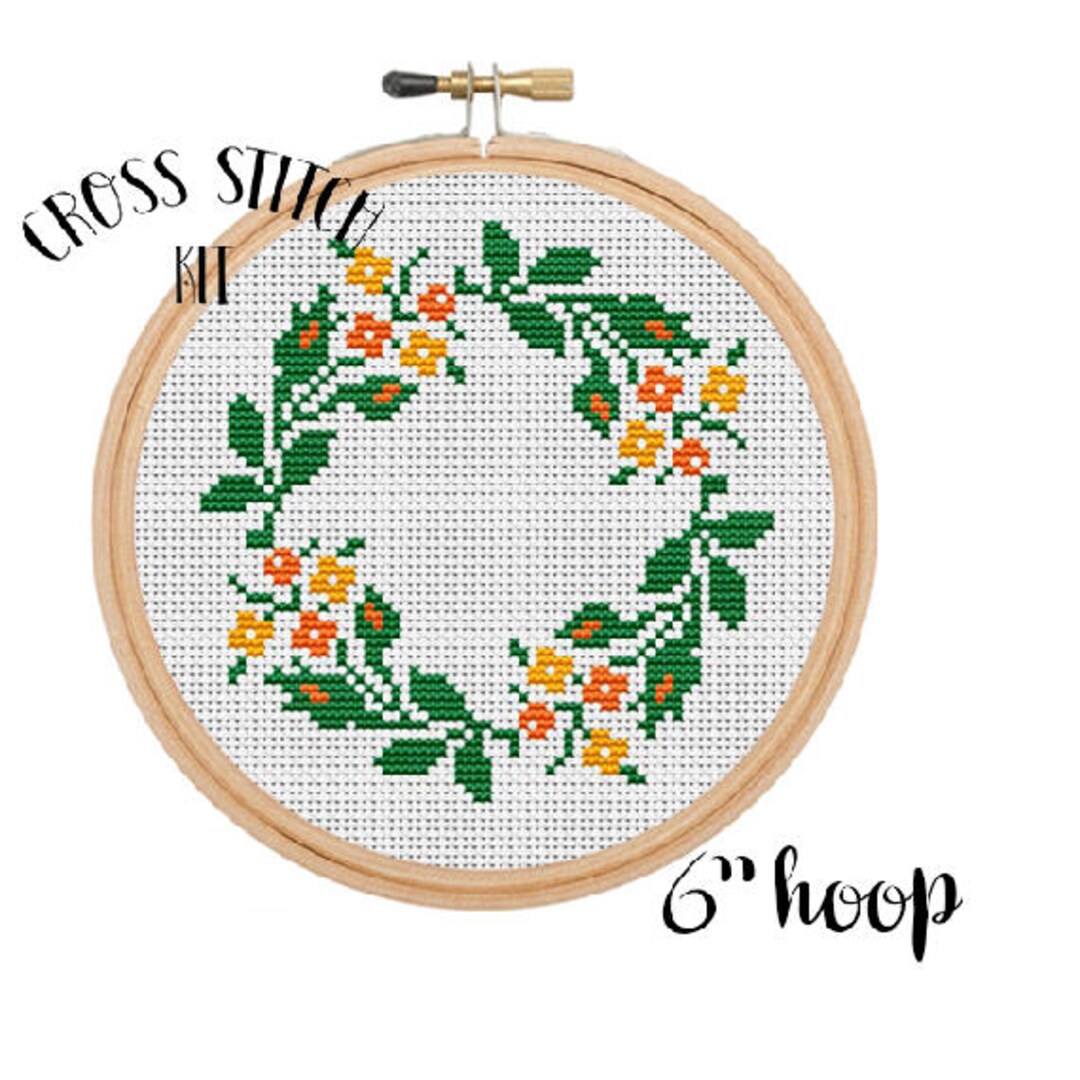 Flower Wreath 6 Hoop Cross Stitch Kit. Flowers Cross Stitch Kit ...