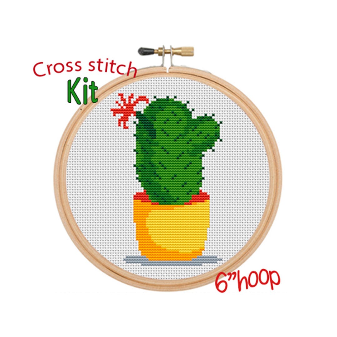 Cactus With Flower Cross Stitch Kit. Beginner Cross Stitch. Plants ...