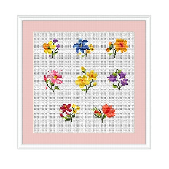 Flowers Cross Stitch Pattern. Mini Bouquets Flowers Counted | Etsy