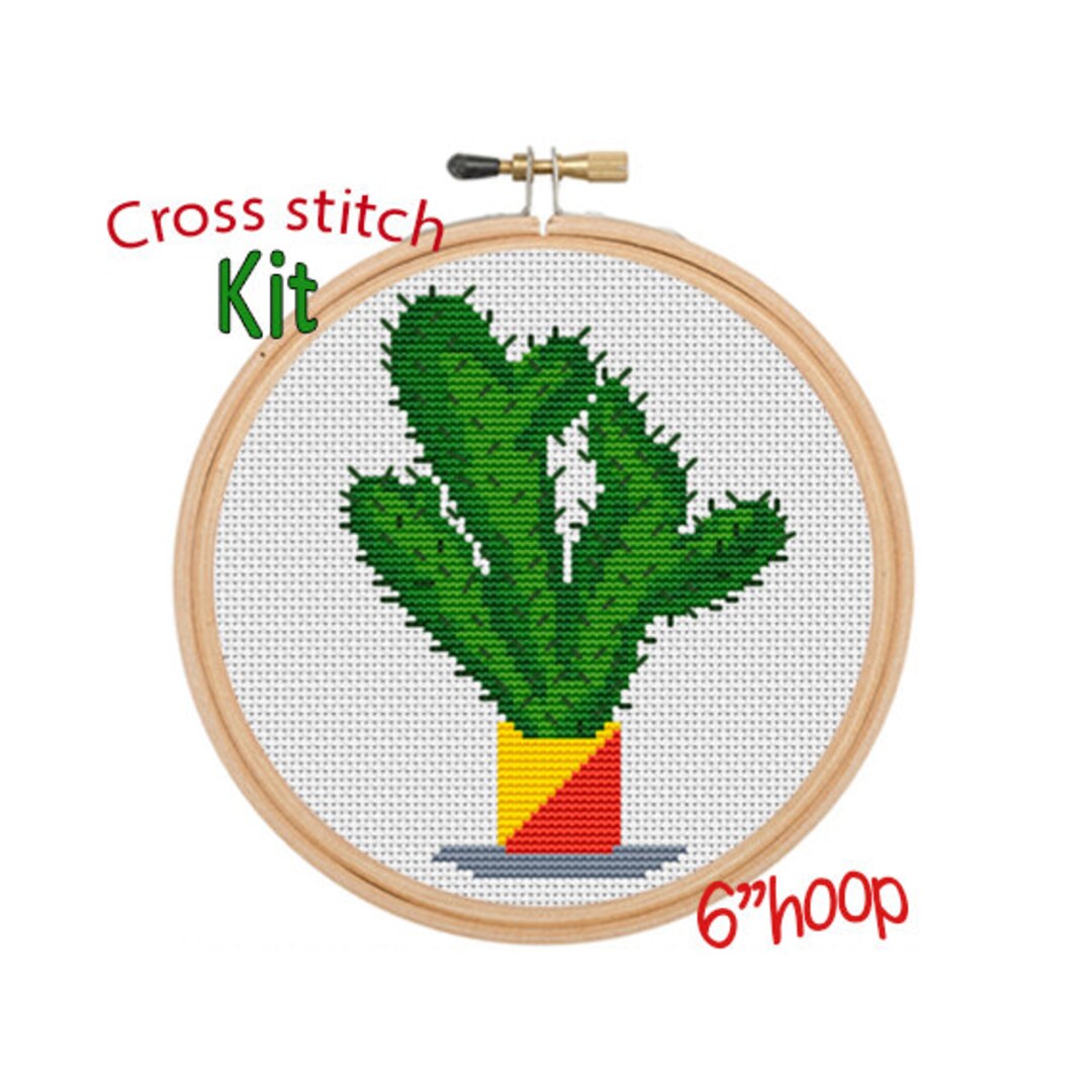 Green Cactus Cross Stitch Kit. Nature Beginner Cross Stitch. - Etsy