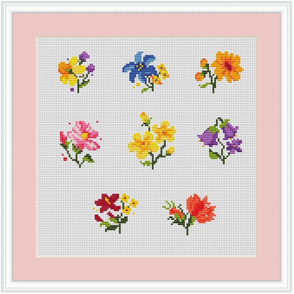 Flowers Cross Stitch Pattern. Mini Bouquets Flowers Counted - Etsy