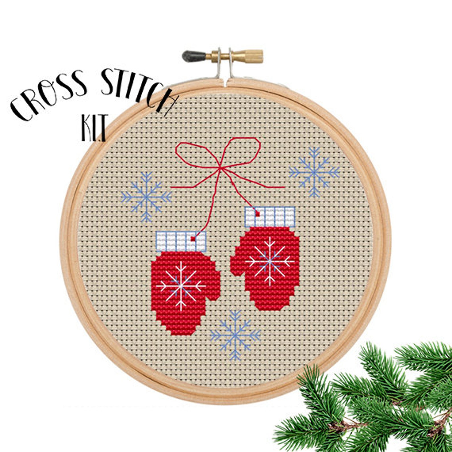 Christmas Mittens Cross Stitch Kit. Christmas Ornament Cross Stitch Set ...