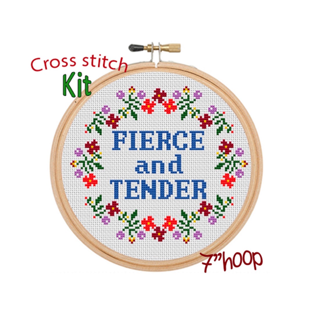 Fierce and Tender Cross Stitch Kit. Modern Cross Stitch Pattern. Cross ...