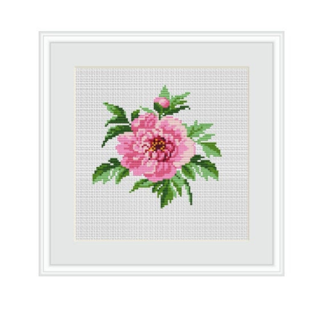 Peony. Cross Stitch Pattern. Peony Flower Beginner Counted Cross Stitch ...