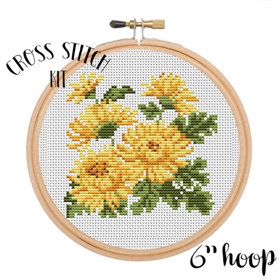 Chrysanthemum 6" Hoop Cross Stitch Kit. Flowers Cross Stitch Kit ...
