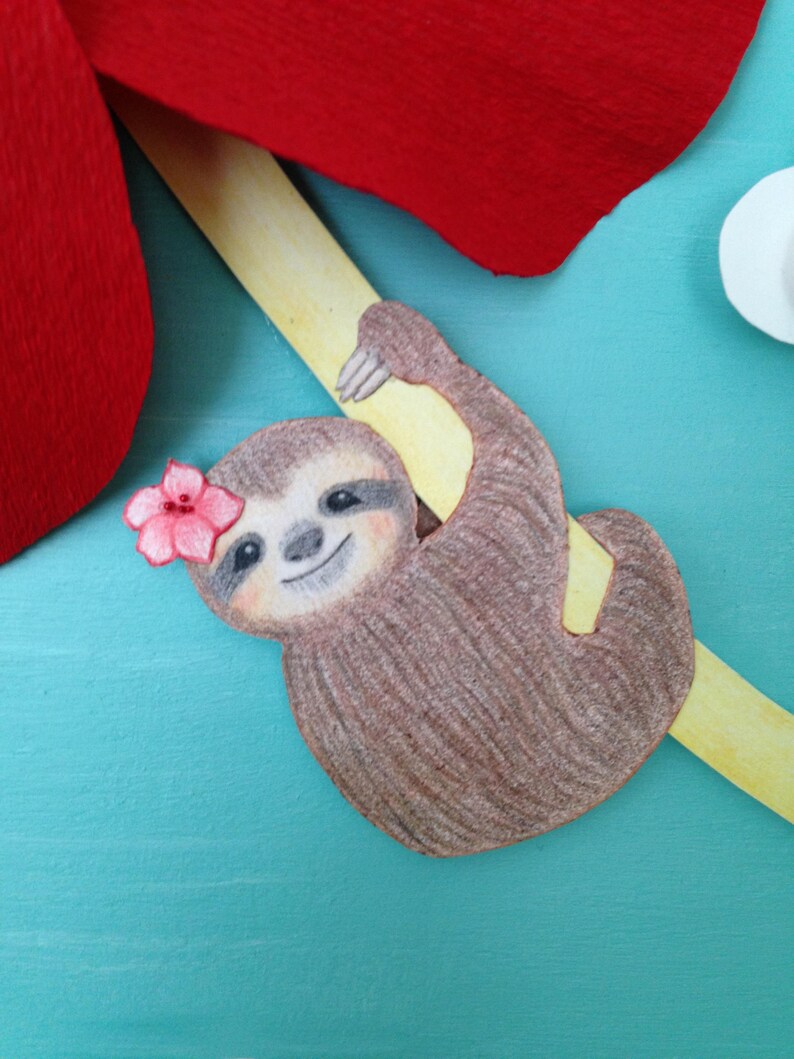 Floating Sloth and Hibiscus - Etsy