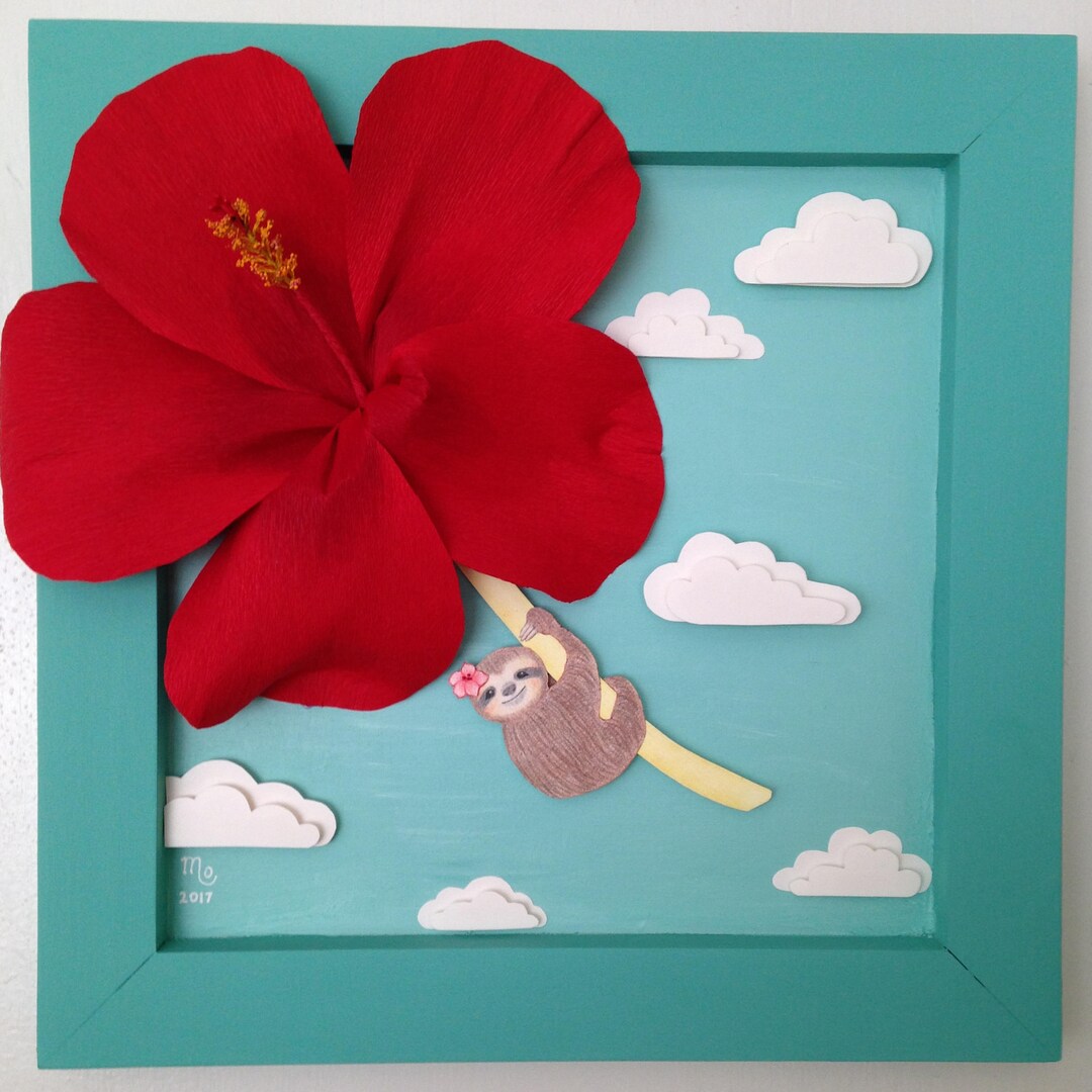 Floating Sloth and Hibiscus - Etsy