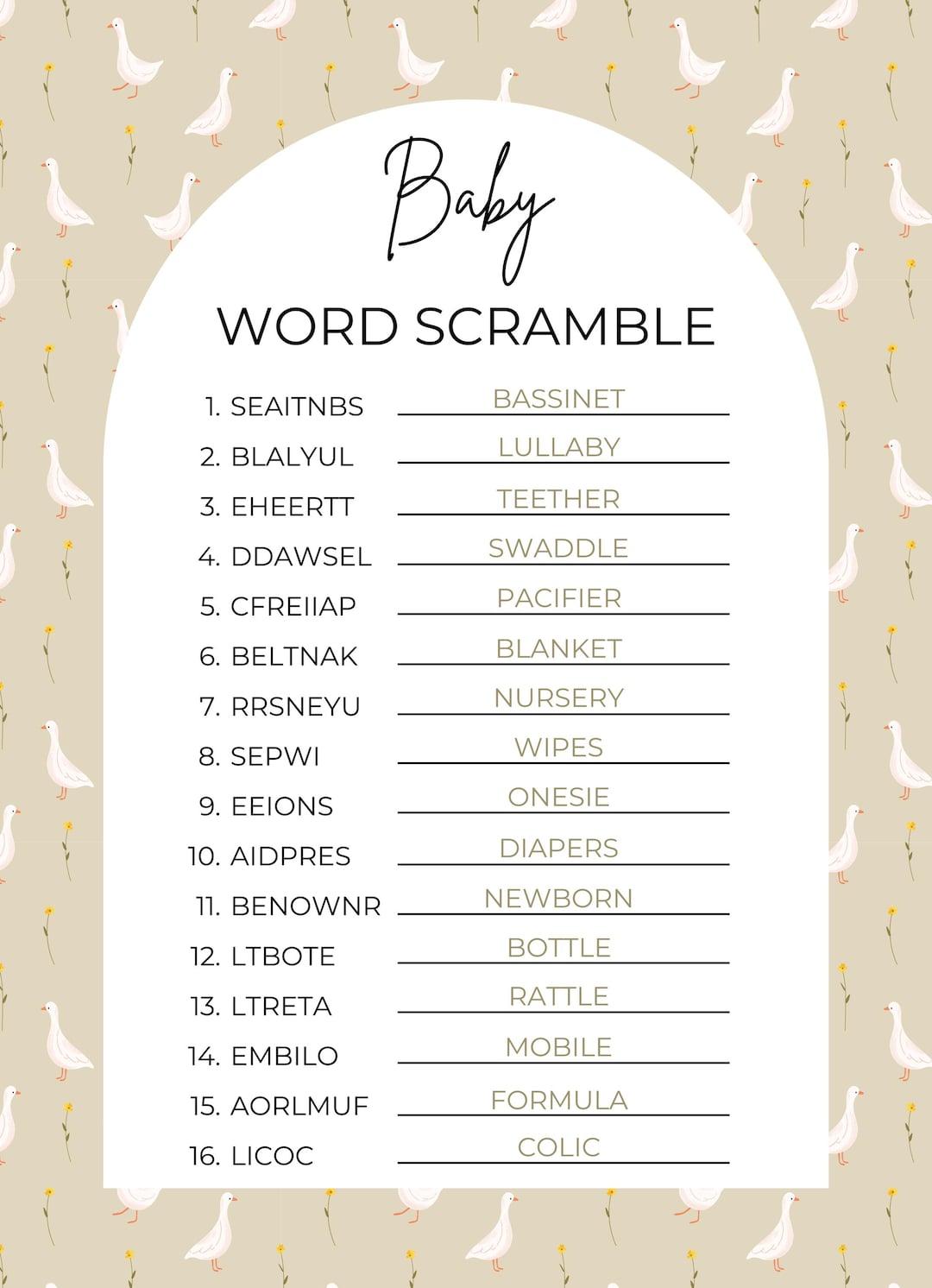 Word Scramble Baby Shower Game, Instant Download, Printable, Baby ...